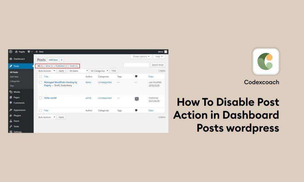 How To Disable Post Action In Dashboard Posts Wordpress - CodexCoach